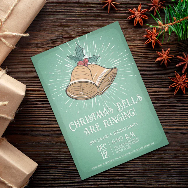 Vintage Christmas Bells Holiday Party Invitation | Zazzle