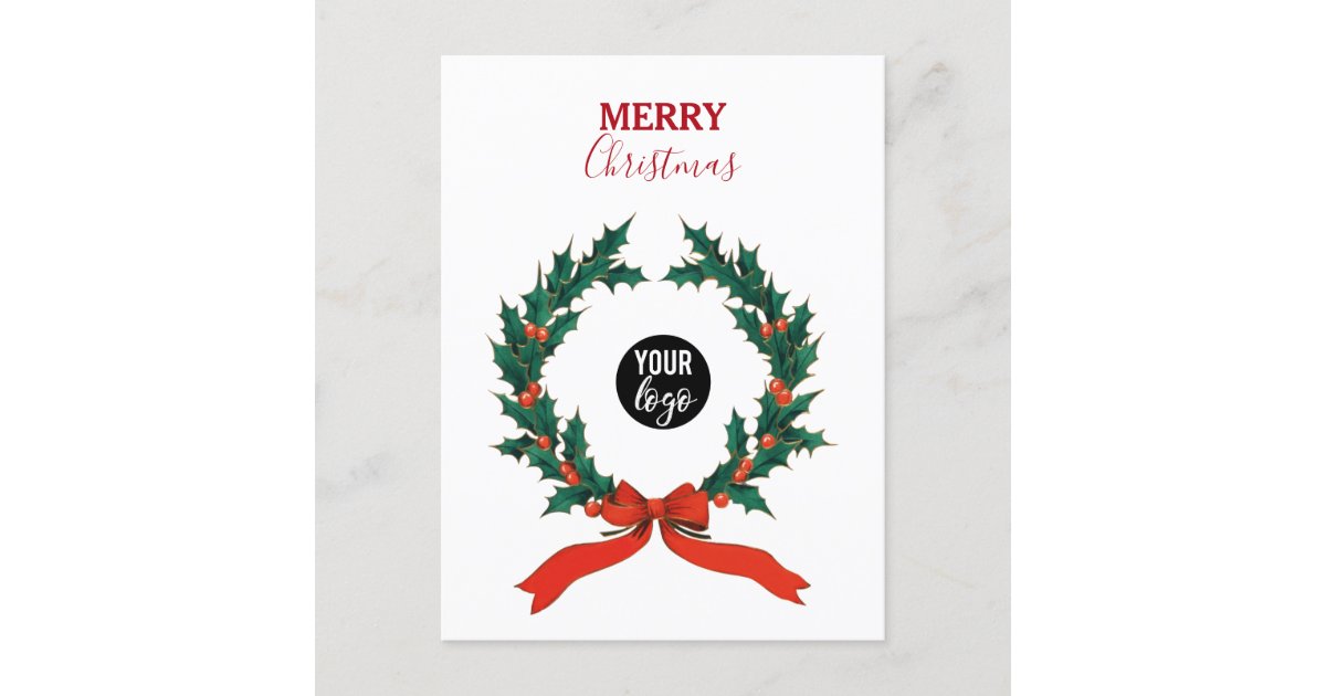 Vintage Christmas Berry Wreath Business Logo Holiday Postcard | Zazzle