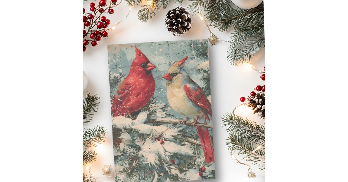 Vintage Christmas Bird Red Cardinal Tissue Paper | Zazzle