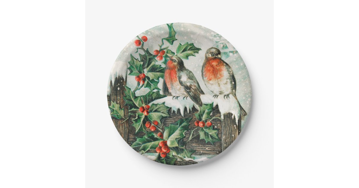 Vintage Christmas birds Holiday Paper Plates | Zazzle
