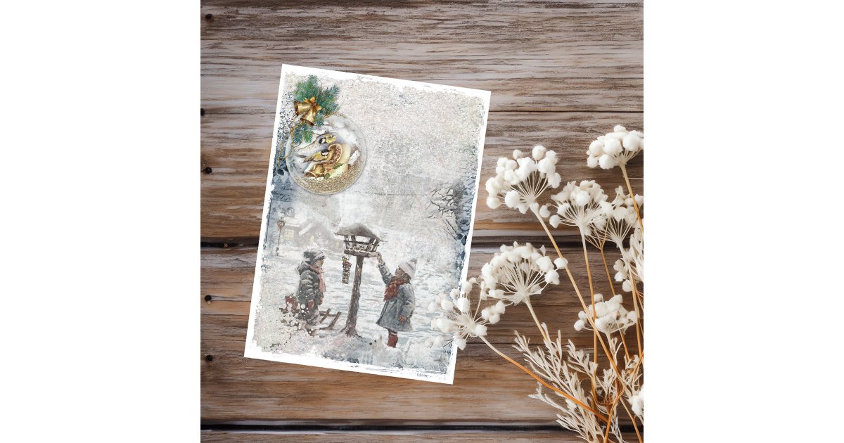 Vintage Christmas Birds Scrapbook Paper | Zazzle