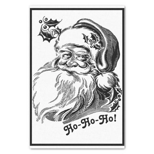 Vintage Christmas Black White Santa Claus Face Tissue Paper | Zazzle