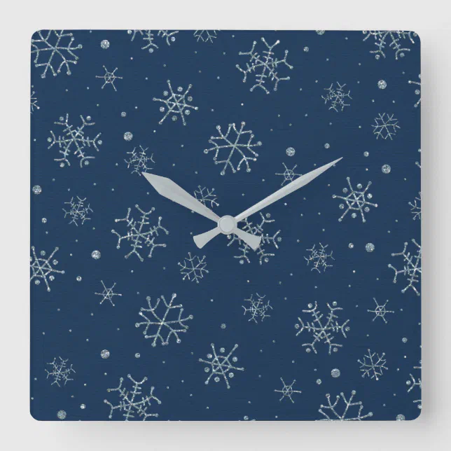 Vintage Christmas Blue Snowflake Design Decor Square Wall Clock | Zazzle