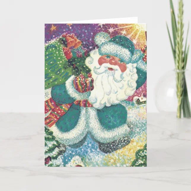Vintage Christmas Card | Santa In the Snow | Zazzle