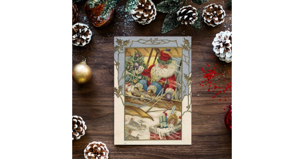 Vintage Christmas Card | Santa on a plane | Zazzle