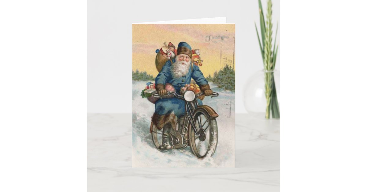 Vintage Christmas Card | Santa vintage motorcycle | Zazzle