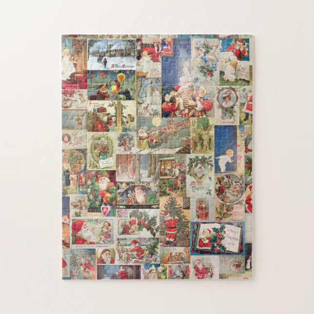 Vintage Christmas Cards Holiday Pattern Jigsaw Puzzle | Zazzle