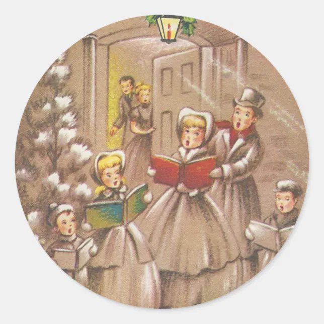 Vintage Christmas Carolers Classic Round Sticker | Zazzle