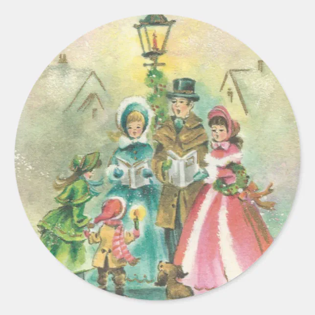 Vintage Christmas Carolers Classic Round Sticker | Zazzle