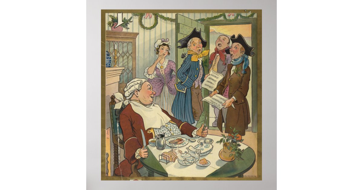 Vintage Christmas Caroling Illustration (1903) Poster | Zazzle