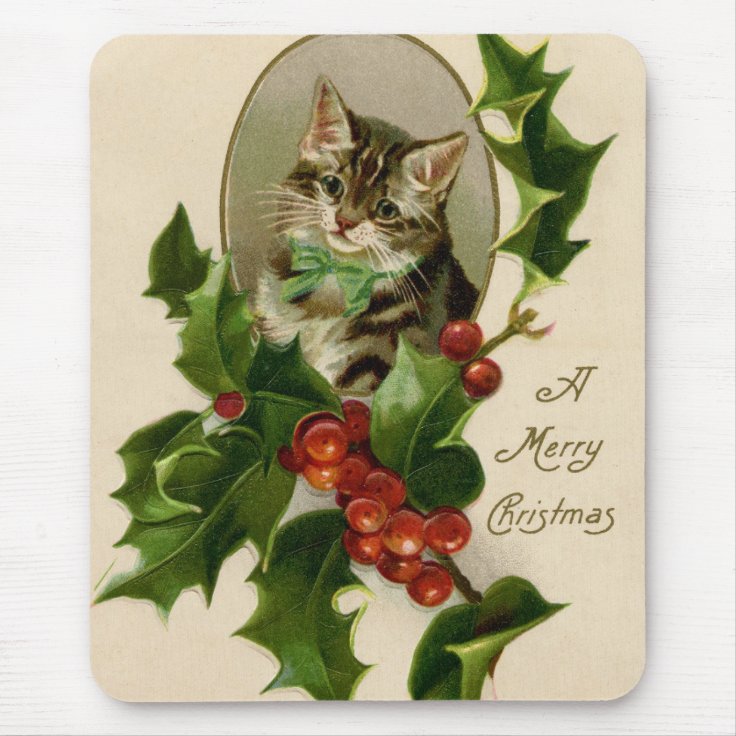 Vintage Christmas Cat Mouse Pad | Zazzle