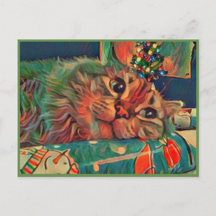 Vintage Christmas Cat Postcard | Zazzle