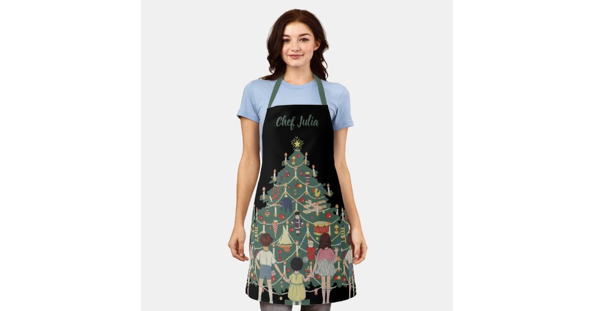 Vintage Christmas Children Around a Decorated Tree Apron | Zazzle