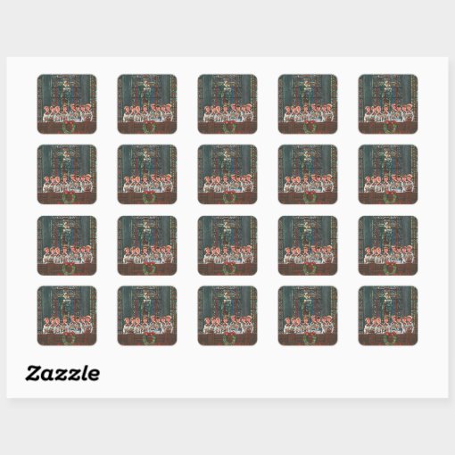 Vintage Christmas Children Singing Choir in Church Square Sticker | Zazzle