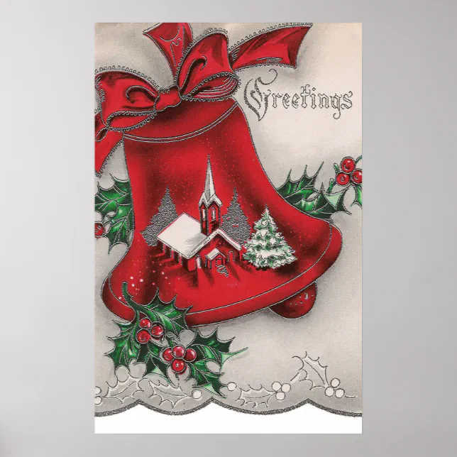 vintage Christmas Church bell poster | Zazzle