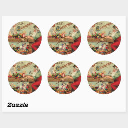 Vintage Christmas Classic Round Sticker | Zazzle