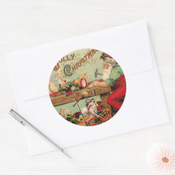Vintage Christmas Classic Round Sticker | Zazzle