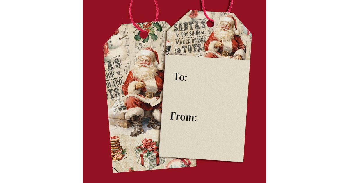 Vintage Christmas Collage Decoupage Gift Tags | Zazzle
