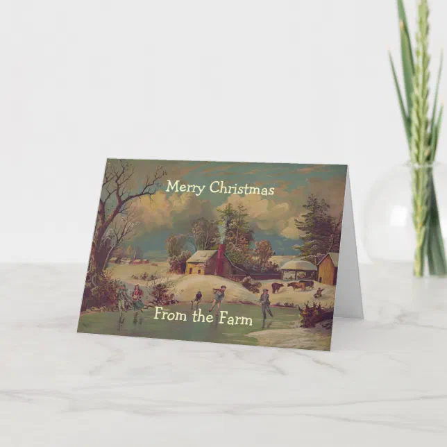Vintage Christmas Country Farm Scene Card | Zazzle