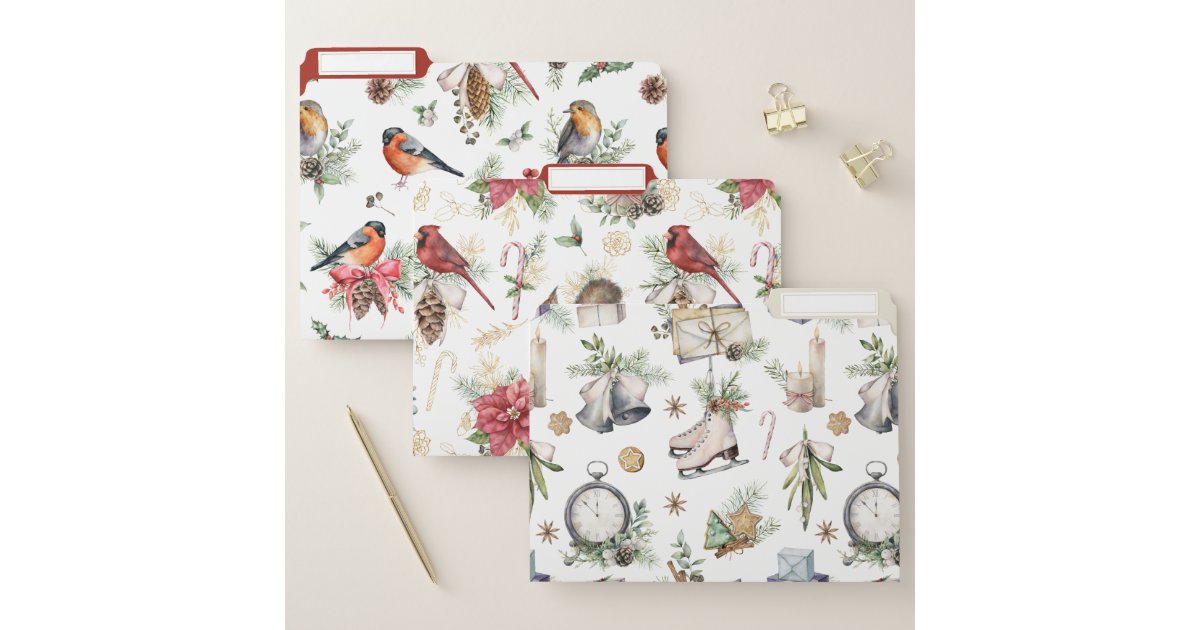Vintage Christmas Designs Pattern File Folder | Zazzle