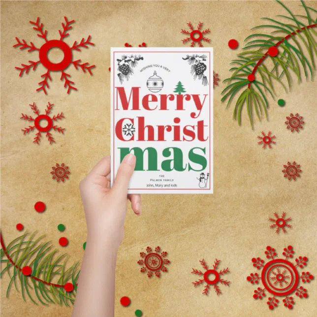 Vintage Christmas elements bold typography Holiday Card | Zazzle