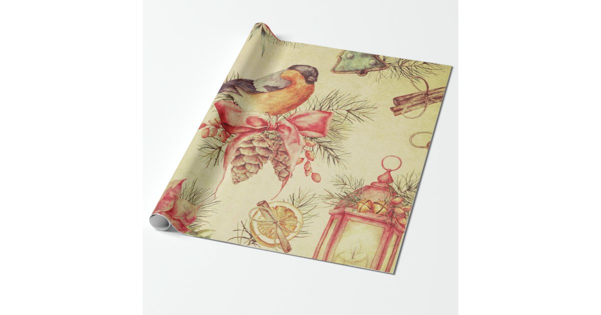 Vintage Christmas Elements Wrapping Paper | Zazzle