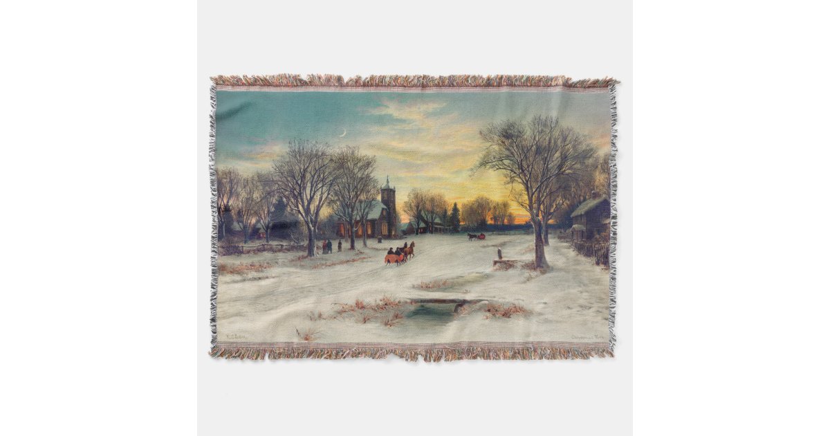 Vintage Christmas Eve ca 1885 by W. C. Bauer Throw Blanket | Zazzle