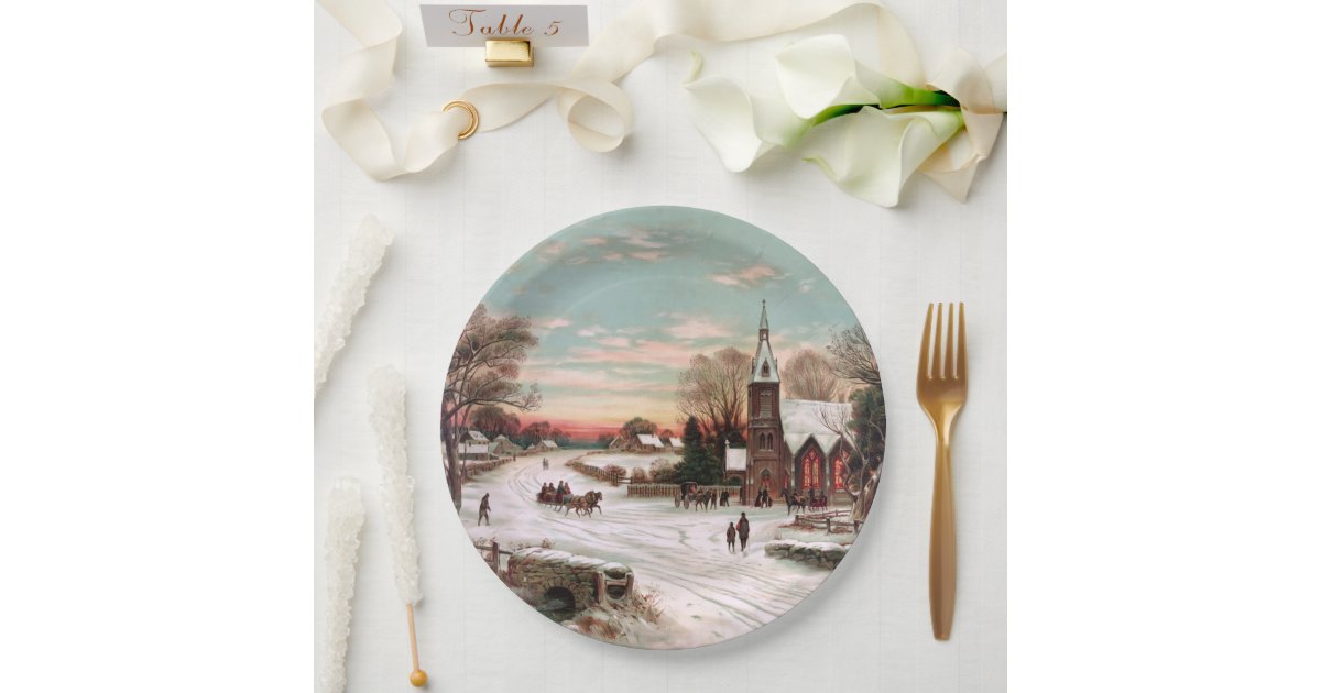 Vintage Christmas Eve Paper Plates | Zazzle