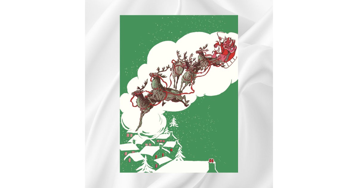 Vintage Christmas Eve, Retro Santa Claus in Sleigh Poster | Zazzle