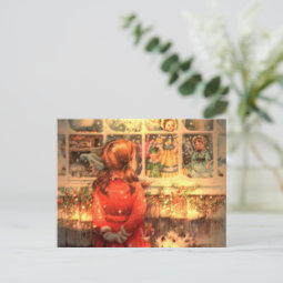 Vintage Christmas Girl Looking In Window Holiday Postcard | Zazzle