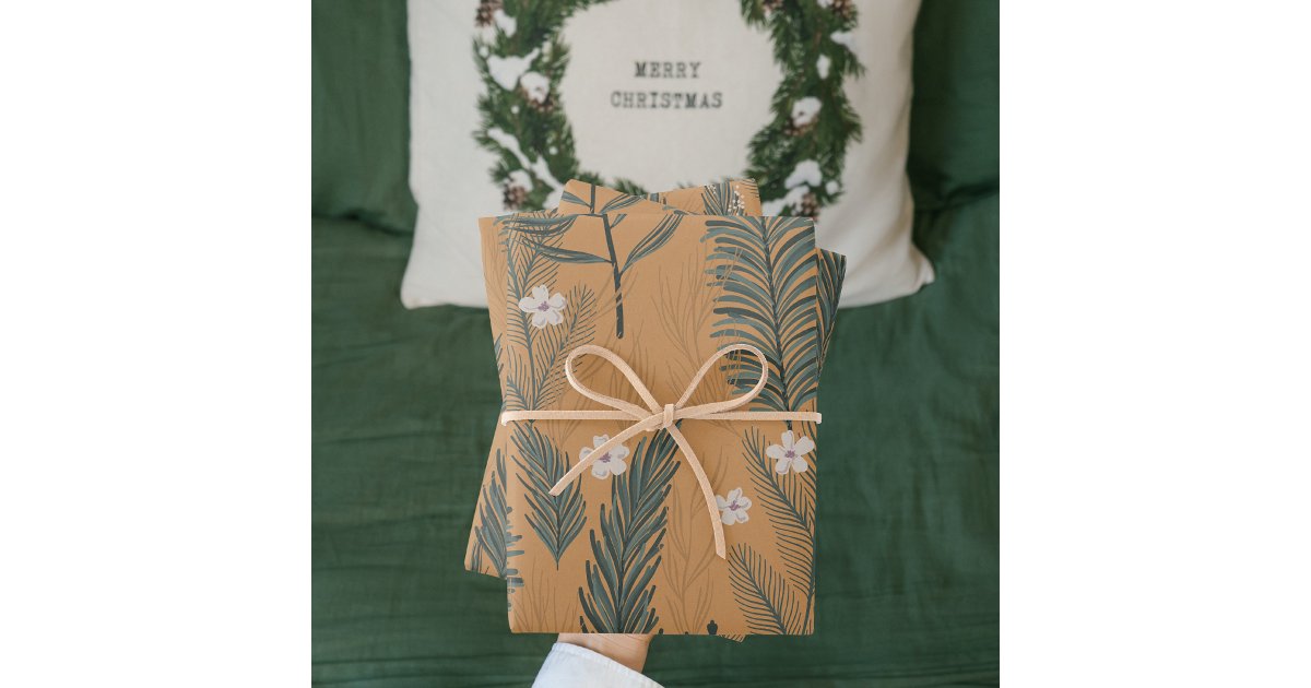 Vintage Christmas Green Pine Tree Pattern Wrapping Paper Sheets | Zazzle