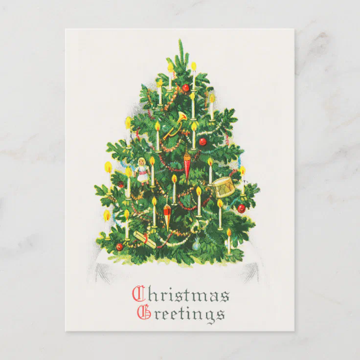 Vintage Christmas Greetings Tree Holiday Postcard | Zazzle