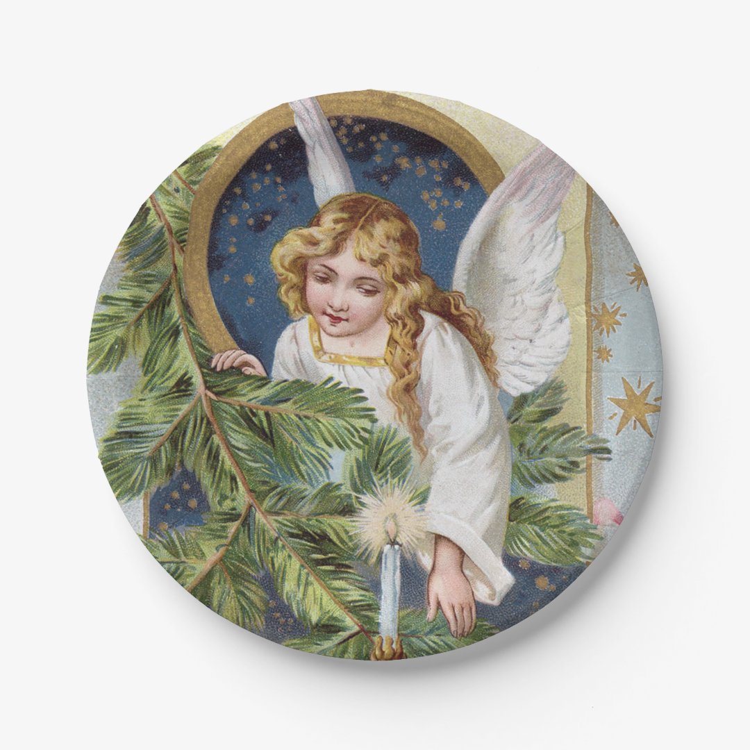 Vintage Christmas Holiday Angel party plate | Zazzle