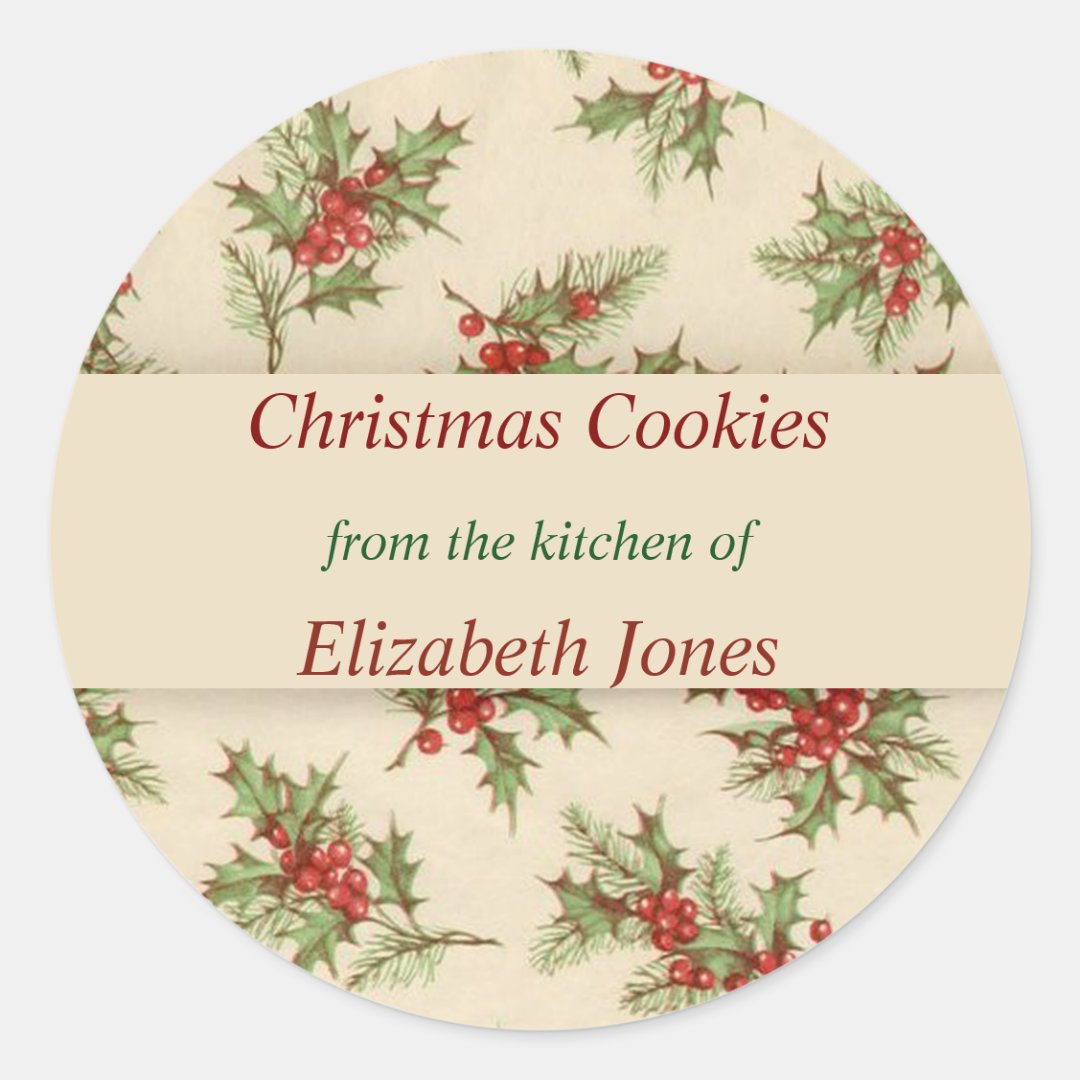 Vintage Christmas, Holly Berries, Custom Classic Round Sticker | Zazzle