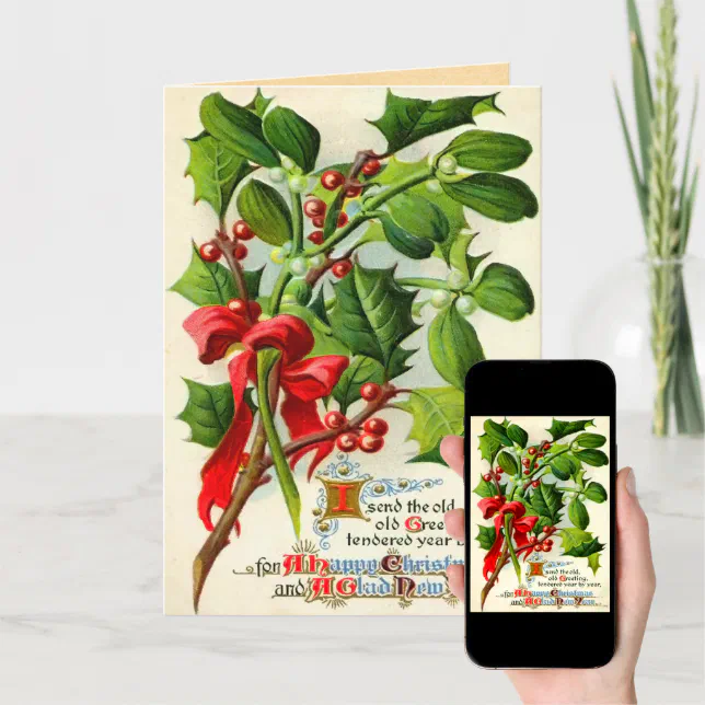 Vintage Christmas Holly Cards | Zazzle