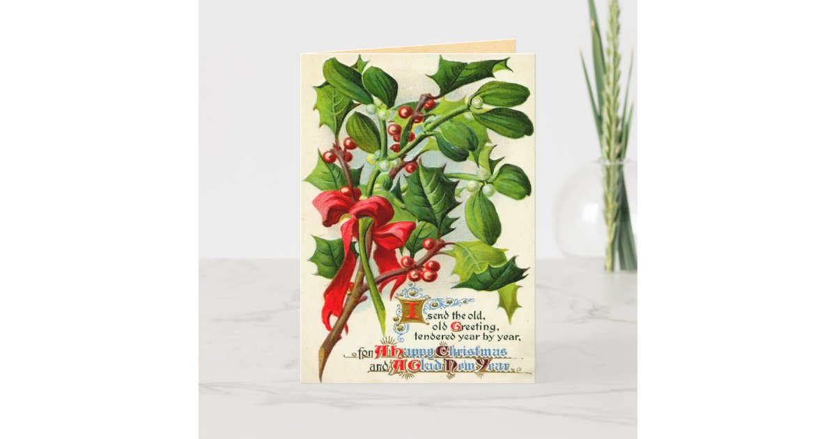 Vintage Christmas Holly Cards | Zazzle