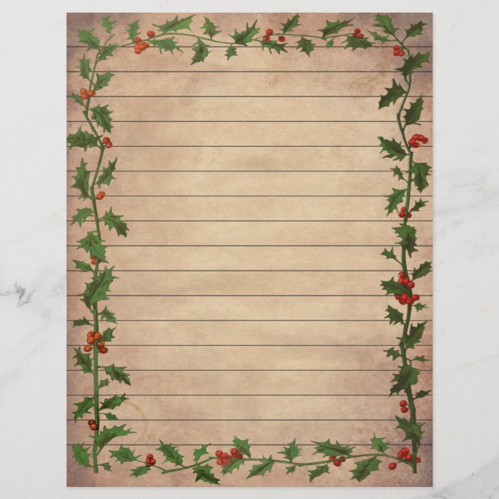Vintage Christmas Holly Lined Writing Paper | Zazzle