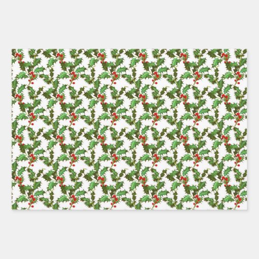Vintage Christmas Holly Wrapping Paper Sheets | Zazzle