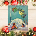 Vintage Christmas Inuit Igloo Santa Flying Postcard | Zazzle