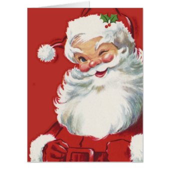 Vintage Christmas, Jolly Santa Claus Winking Card | Zazzle