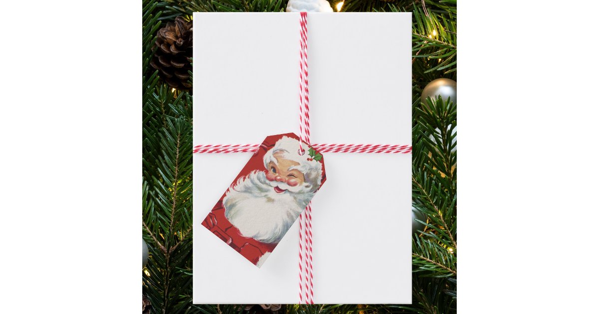 Vintage Christmas, Jolly Santa Claus Winking Gift Tags | Zazzle