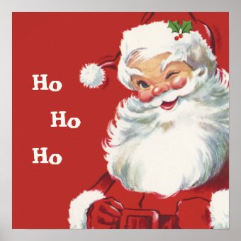 Vintage Christmas, Jolly Santa Claus Winking Poster | Zazzle