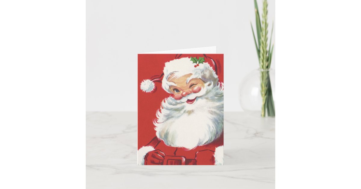 Vintage Christmas, Jolly Santa Claus Winking Thank You Card | Zazzle
