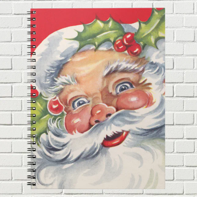 Vintage Christmas, Jolly Santa Claus with His Hat Notebook | Zazzle