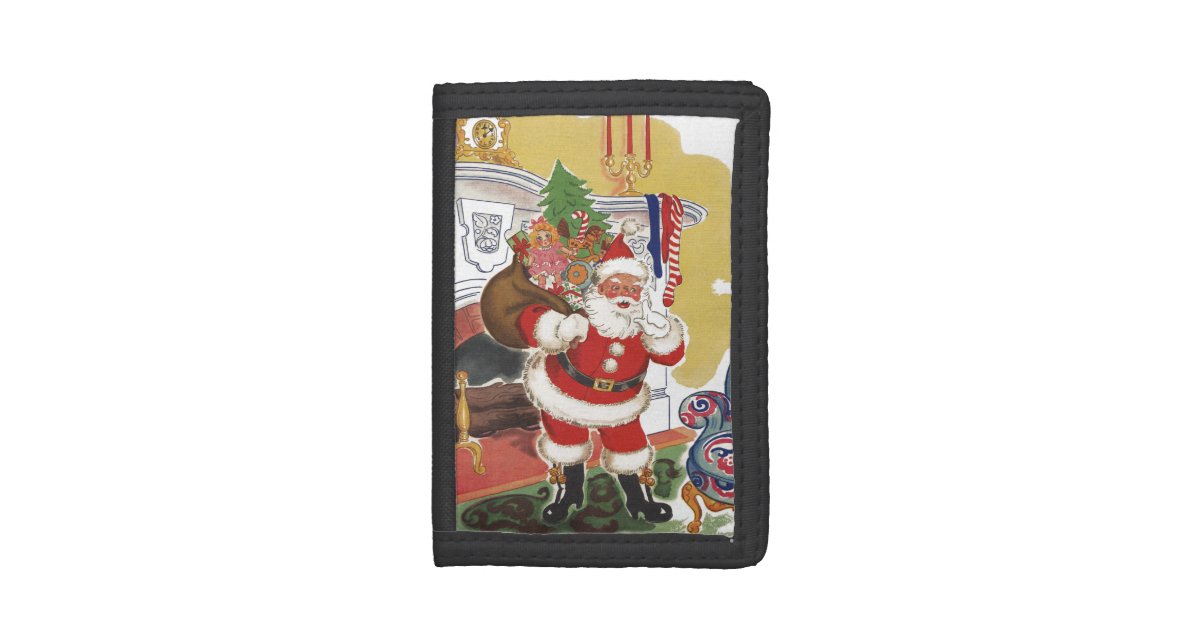 Vintage Christmas, Jolly Santa Claus with Presents Trifold Wallet | Zazzle