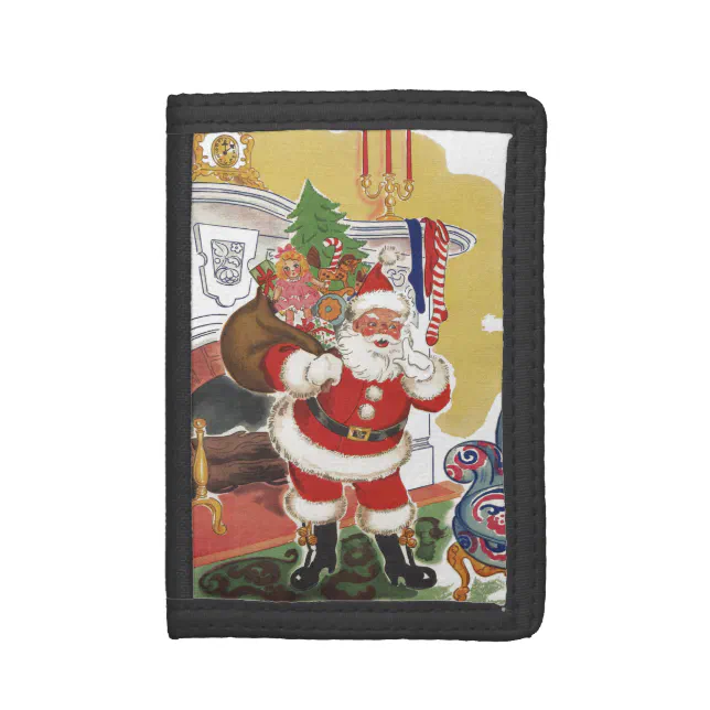 Vintage Christmas, Jolly Santa Claus with Presents Trifold Wallet | Zazzle