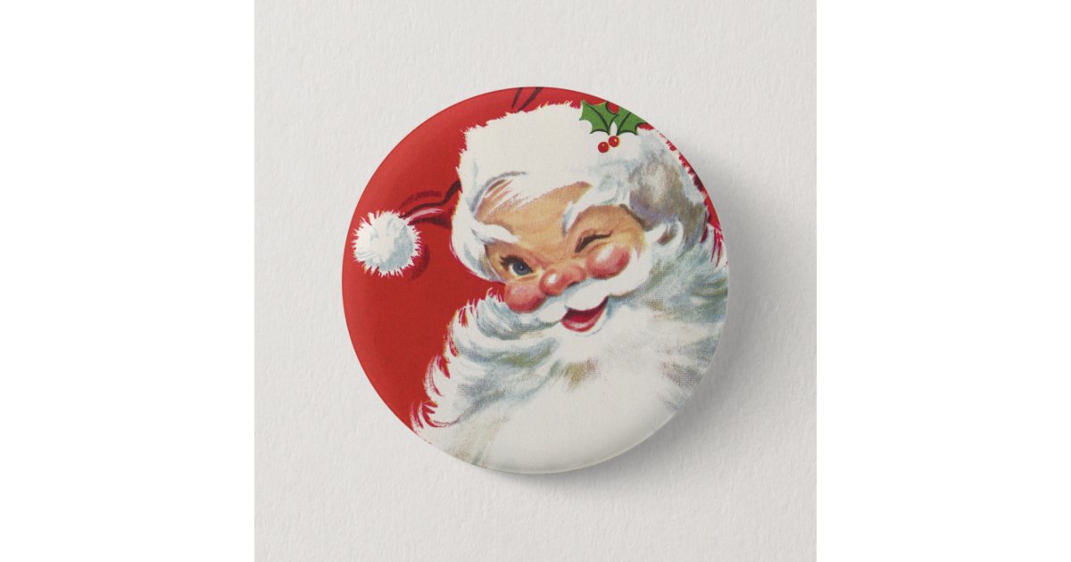 Vintage Christmas, Jolly Winking Santa Claus Button | Zazzle