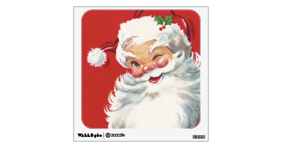 Vintage Christmas, Jolly Winking Santa Claus Wall Sticker | Zazzle