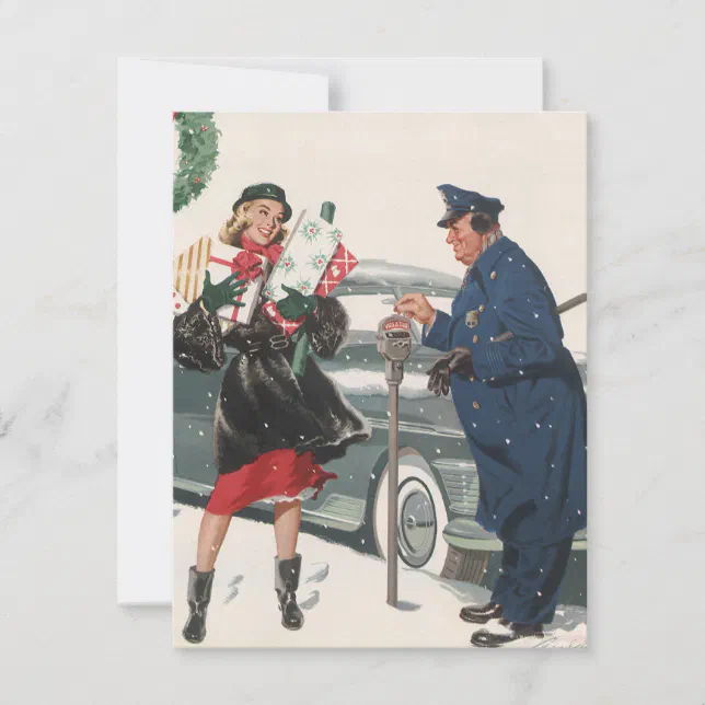 Vintage Christmas, Lady and Policeman Invitation | Zazzle