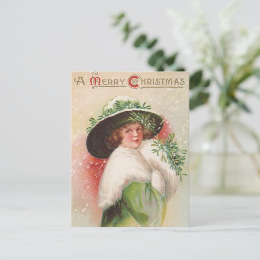 Vintage Christmas Lady Holiday postcard | Zazzle
